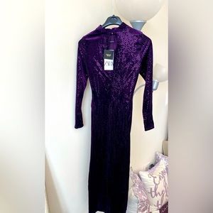 Zara | Dresses | New With Tags Zara Velvet Purple Dress | Poshmark